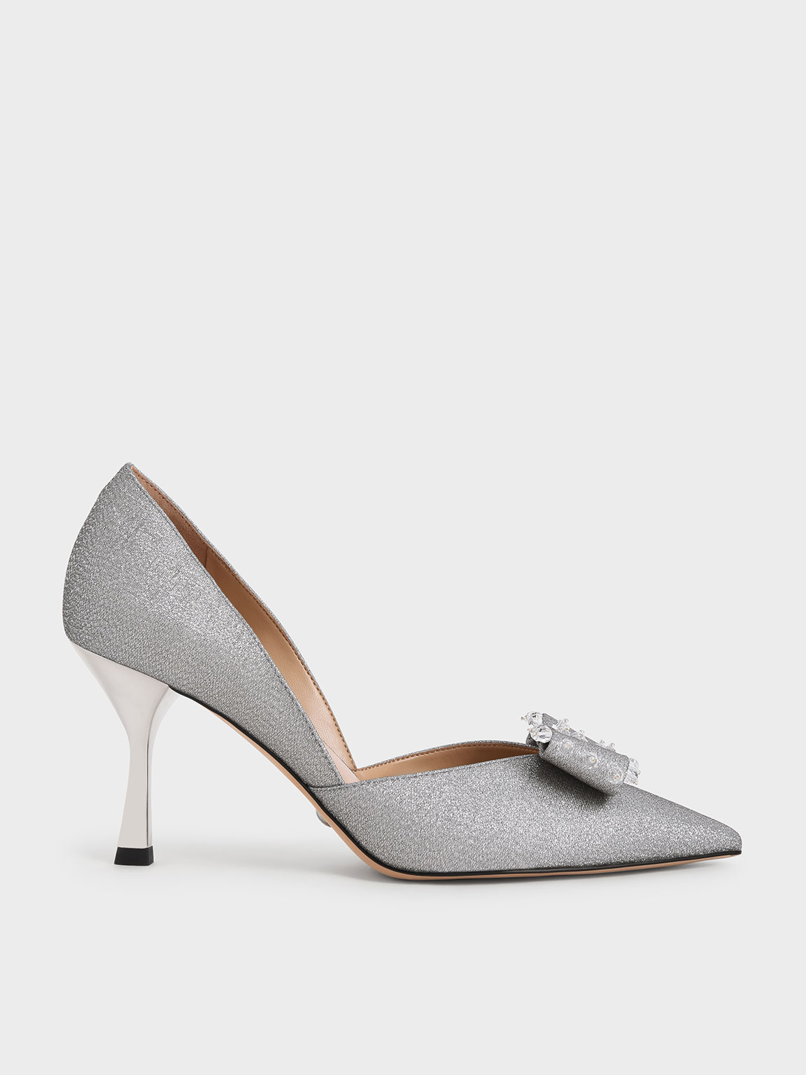 Pewter Bead-Embellished Metallic D'Orsay Pumps - CHARLES & KEITH ...