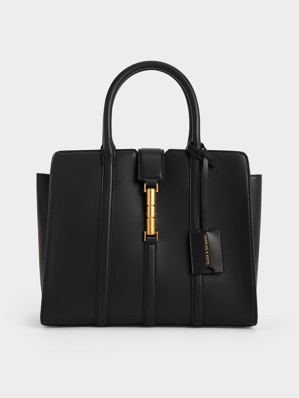 Black Large Cesia Metallic Accent Tote Bag - CHARLES & KEITH KH