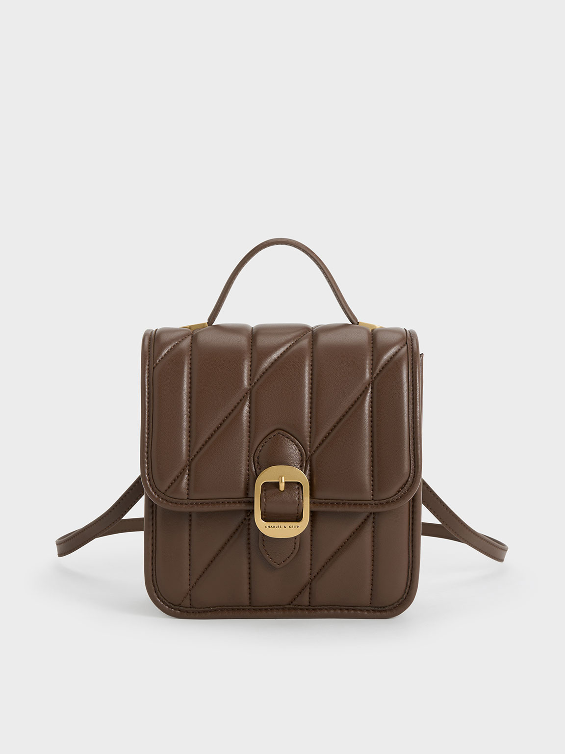 Dark Brown Lin Quilted Belted Backpack - CHARLES & KEITH MX