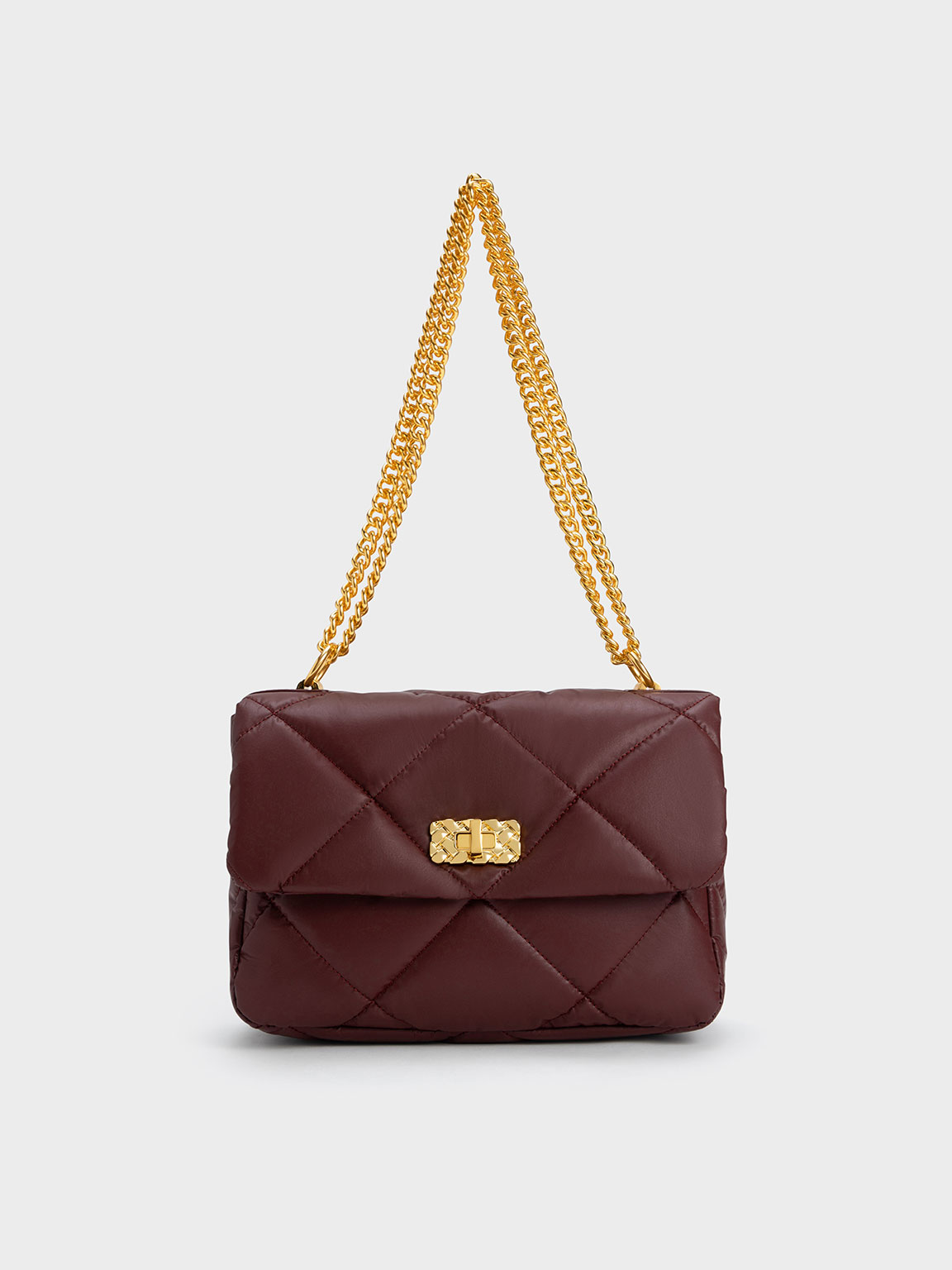 Dark Chocolate Paffuto Large Padded Shoulder Bag - CHARLES & KEITH KH
