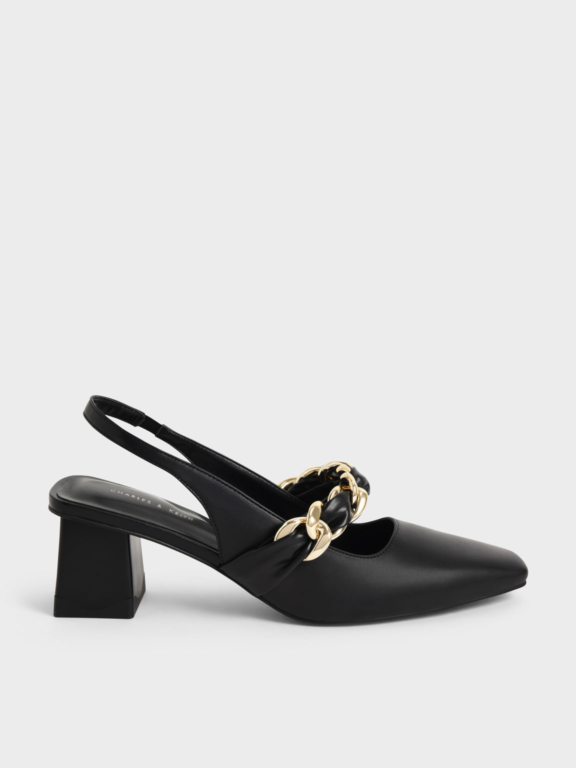 Black Braided Chain-Link Slingback Pumps - CHARLES & KEITH KH