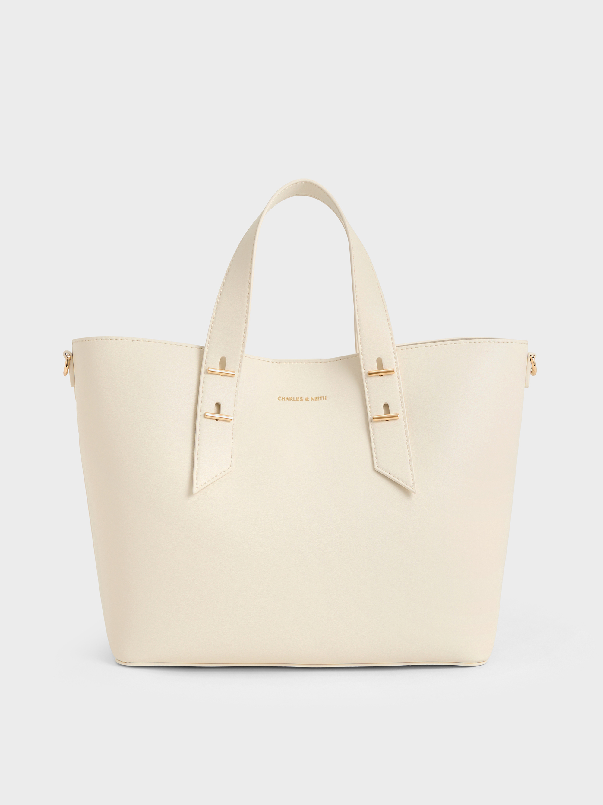 Cream Metallic-Accent Double Handle Bag - CHARLES & KEITH BR