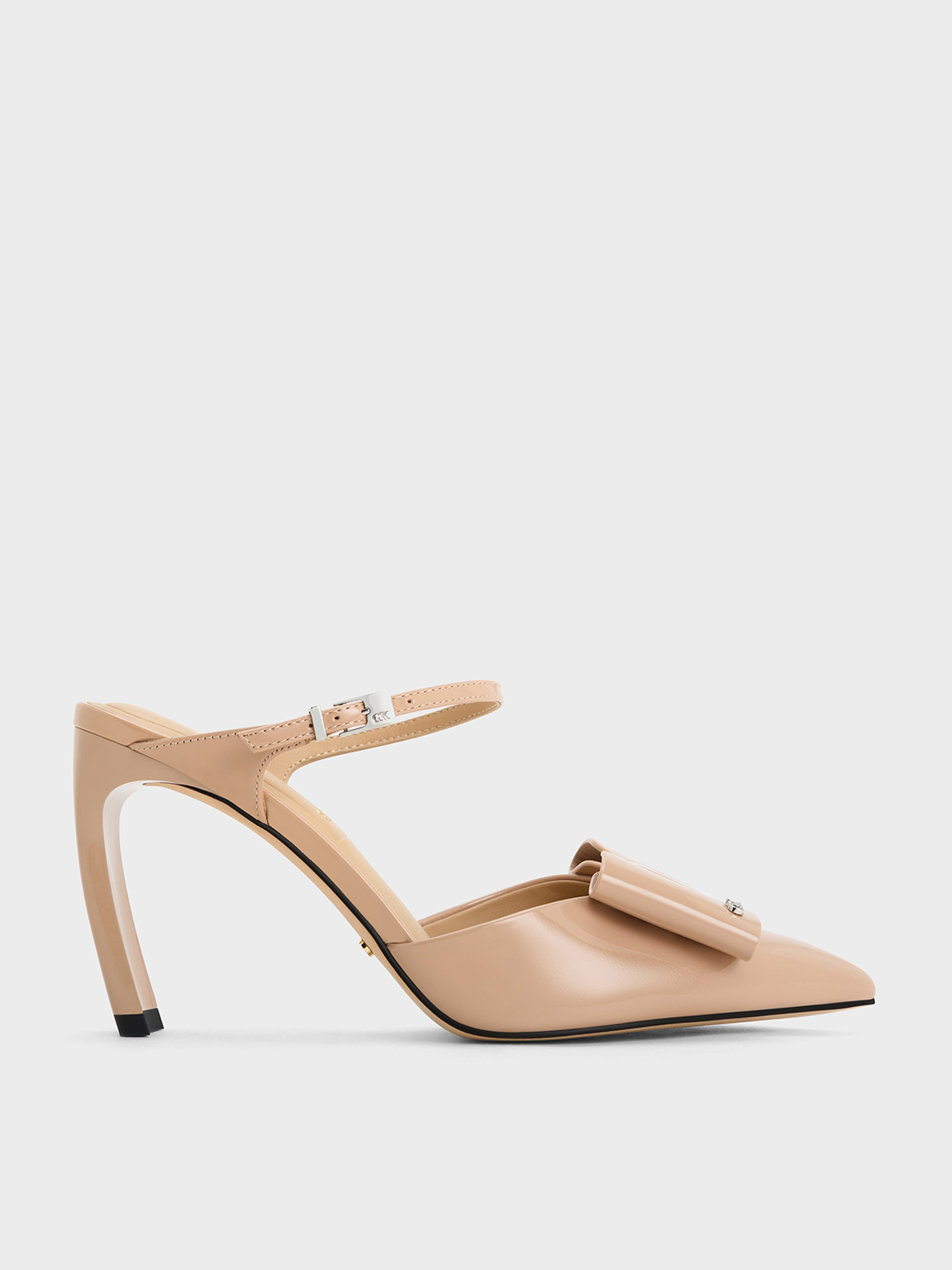 Nude Lu Patent Leather Bow Blade-Heel Mules - CHARLES & KEITH International