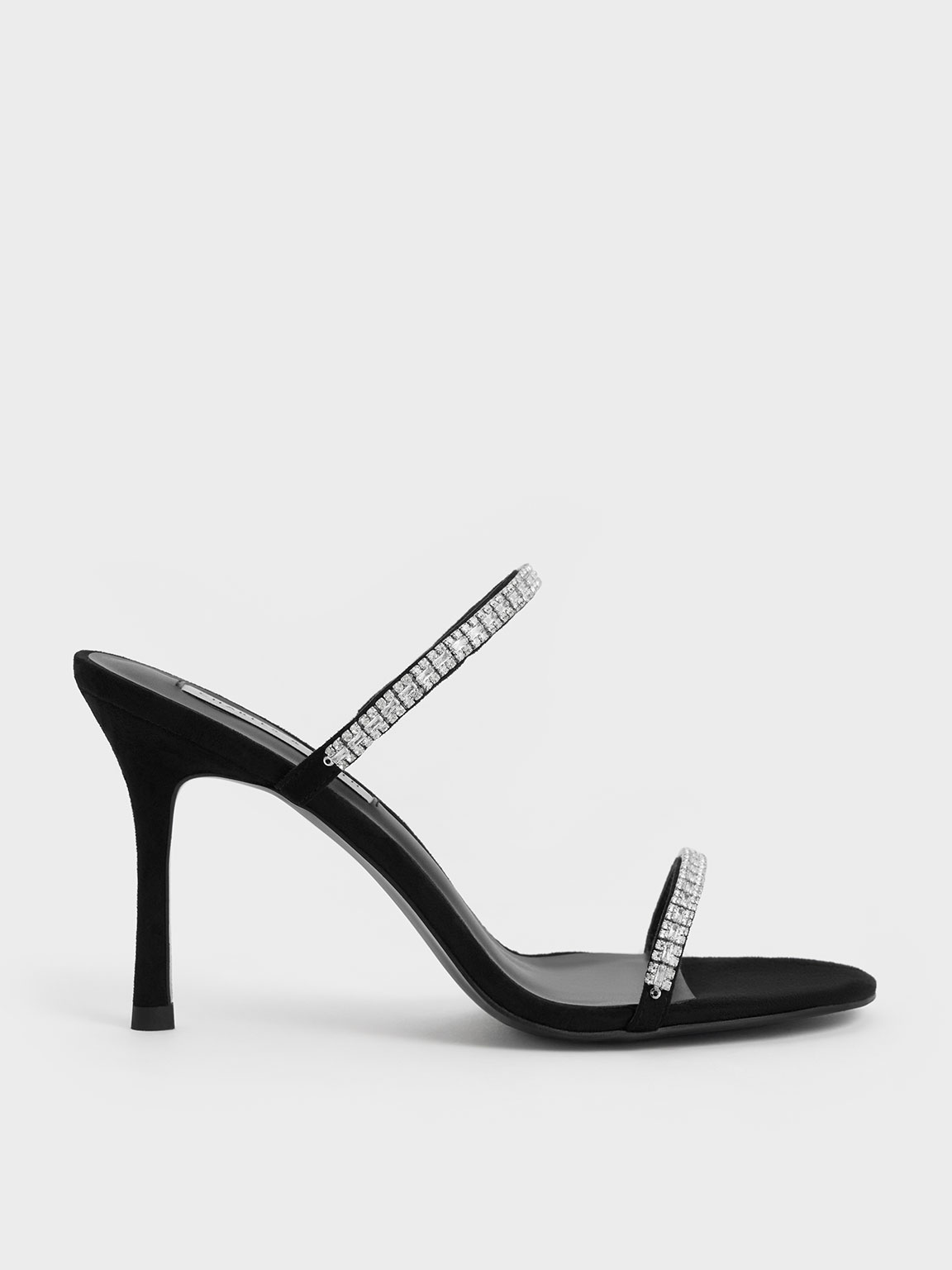 Black Ambrosia Textured Gem-Embellished Heeled Mules - CHARLES & KEITH CL
