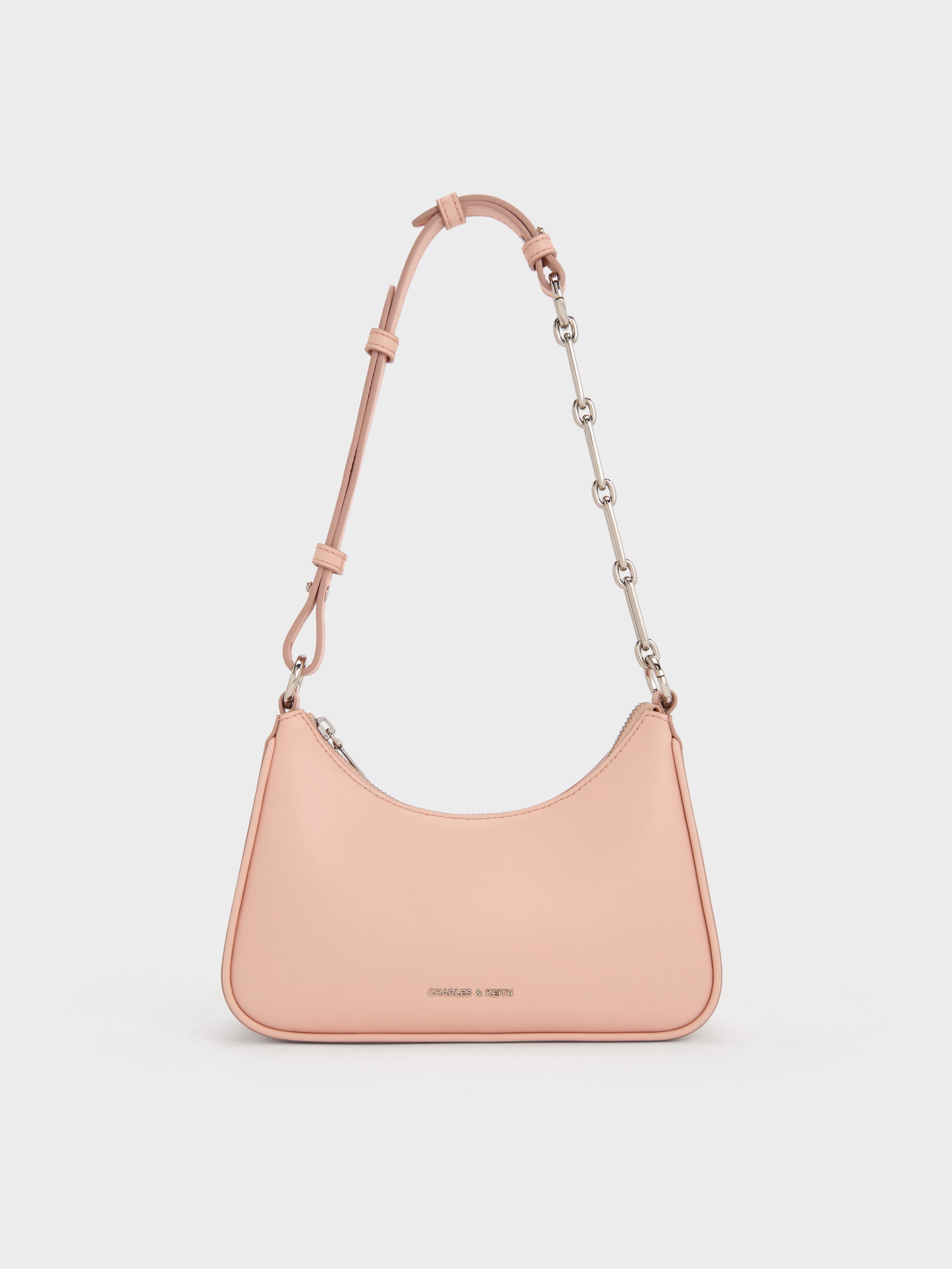 Light Pink Lane Chain-Link Shoulder Bag - CHARLES & KEITH HK