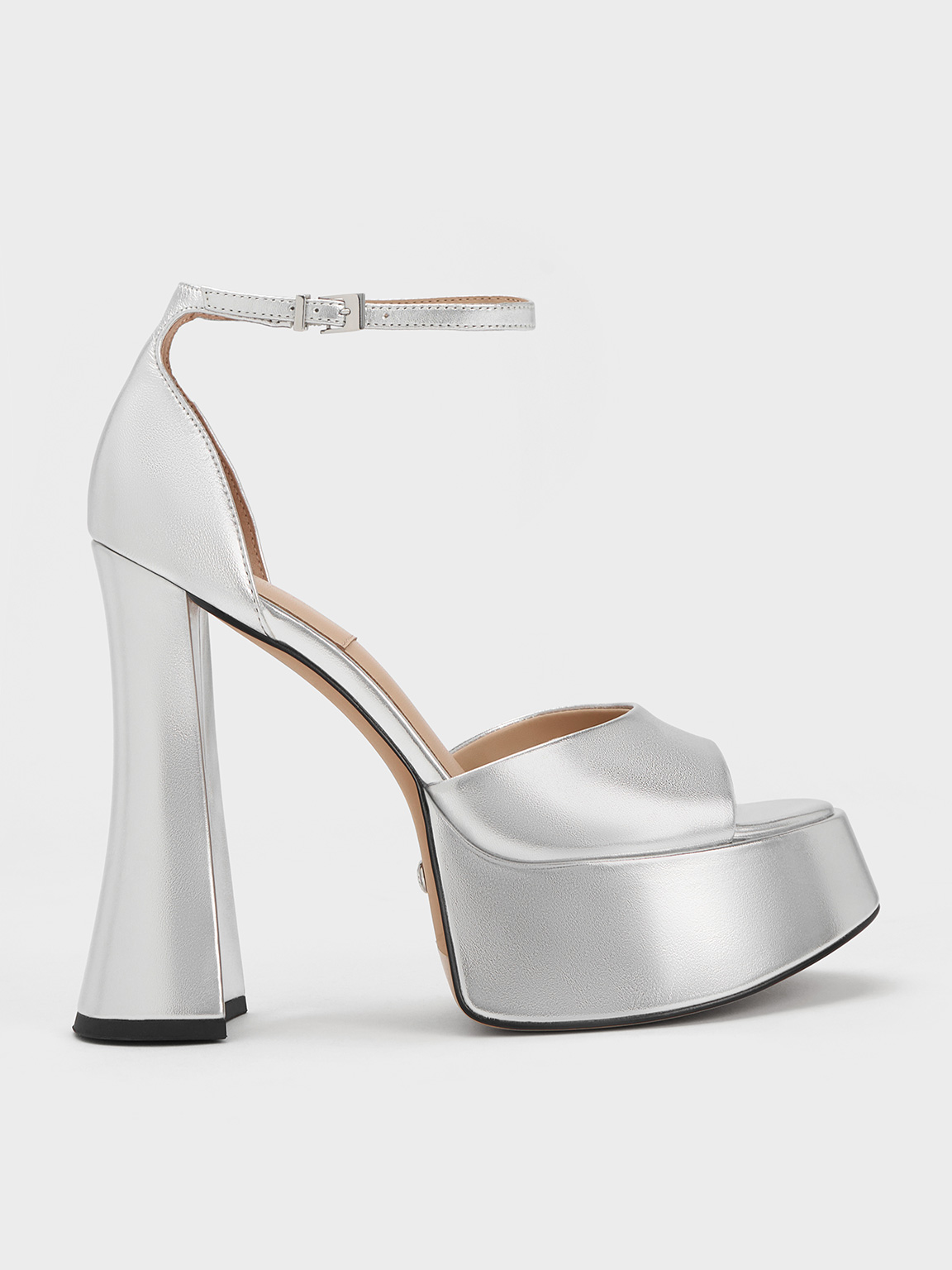 Silver Michelle Metallic Leather Platform Sandals - CHARLES & KEITH AE