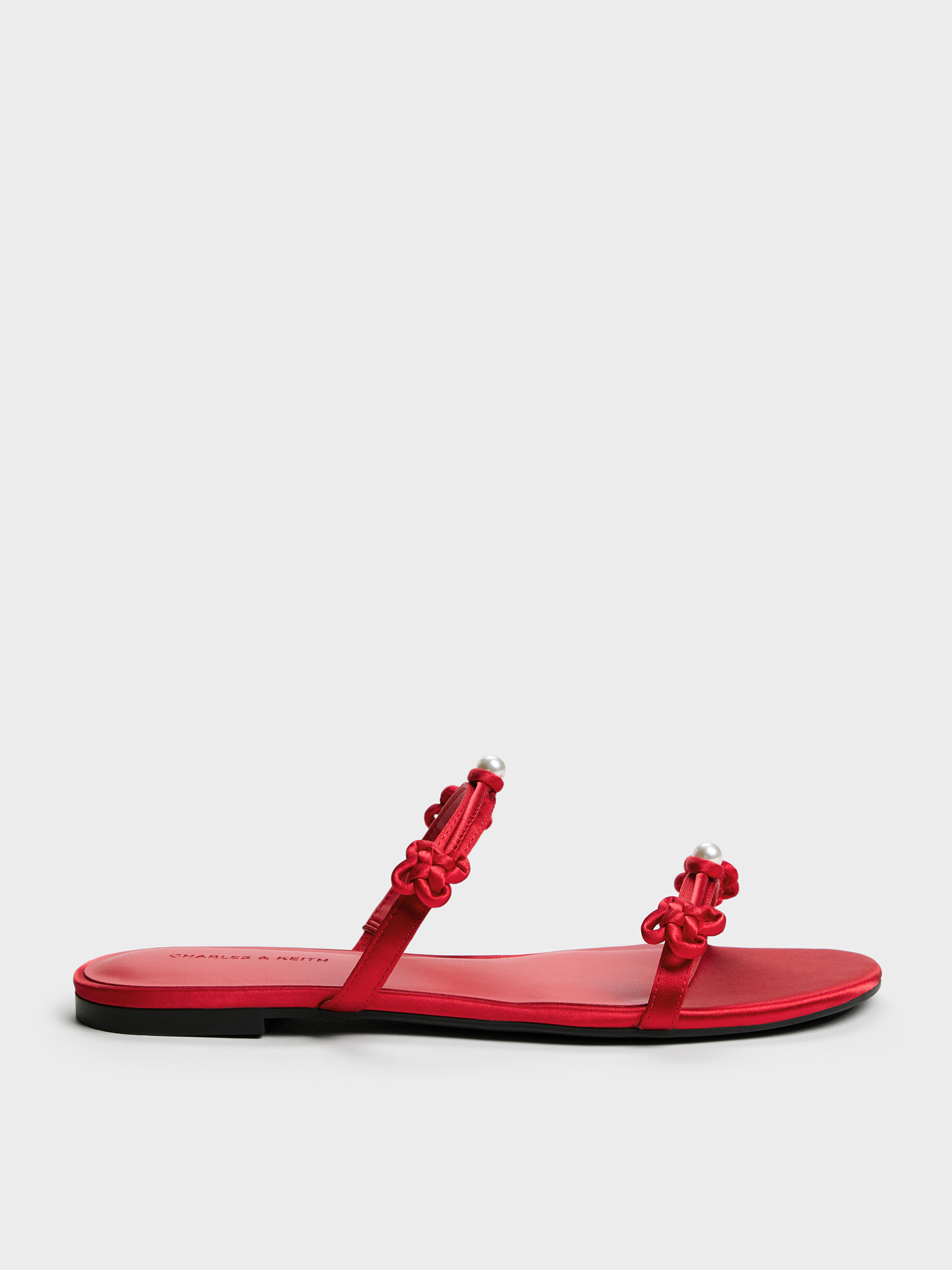 Red Orinda Knot-Pearl Slide Sandals - Red - Shoes - CHARLES & KEITH QA