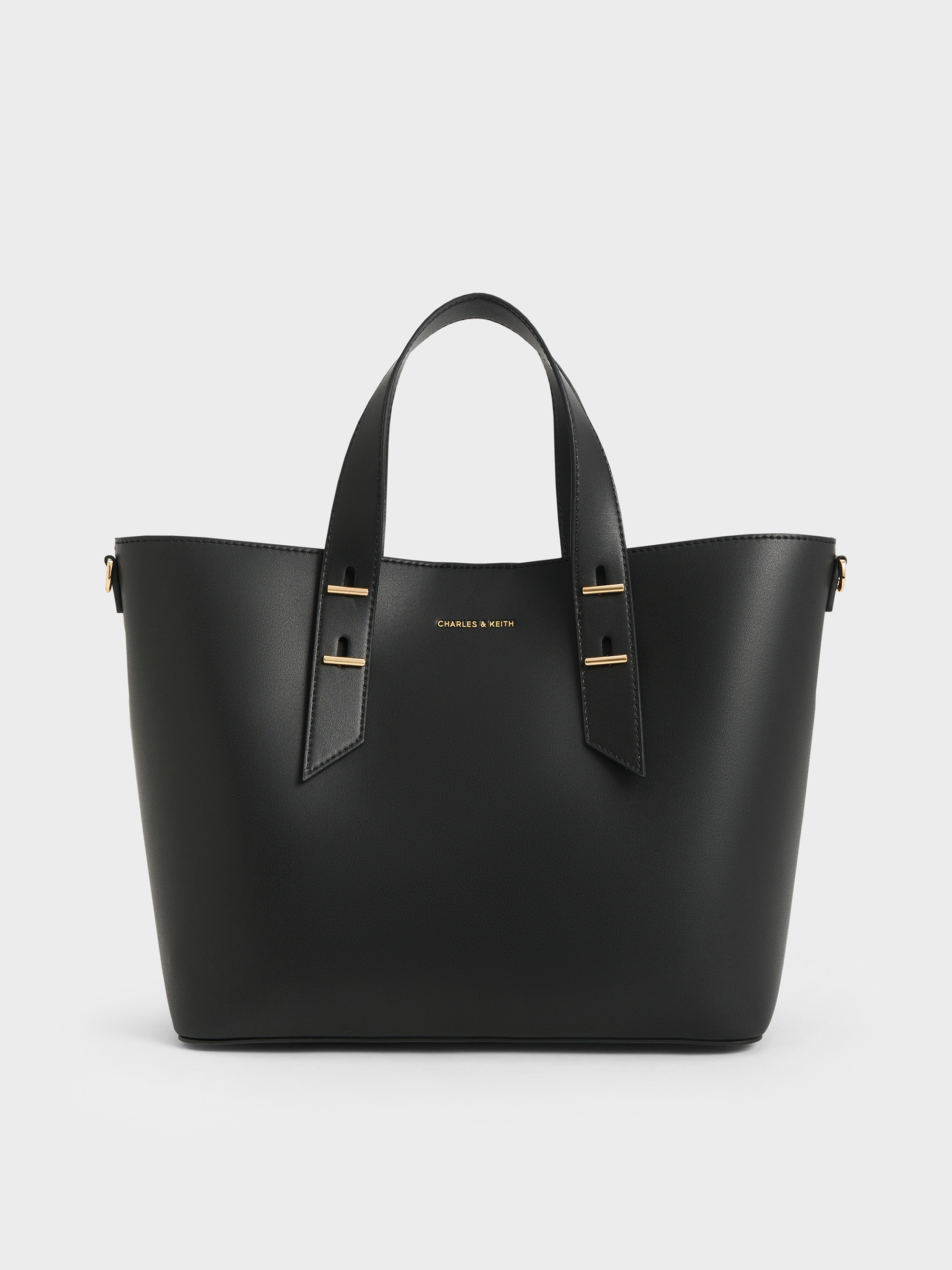 Black Metallic-Accent Double Handle Bag - CHARLES & KEITH BS