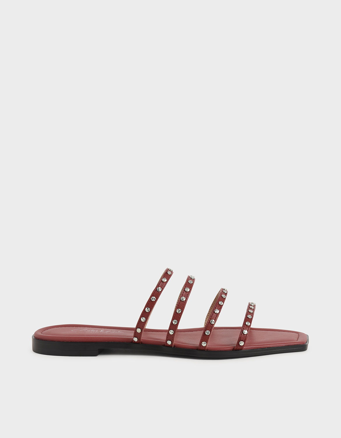 Brick Studded Leather Flat Sandals - CHARLES & KEITH International