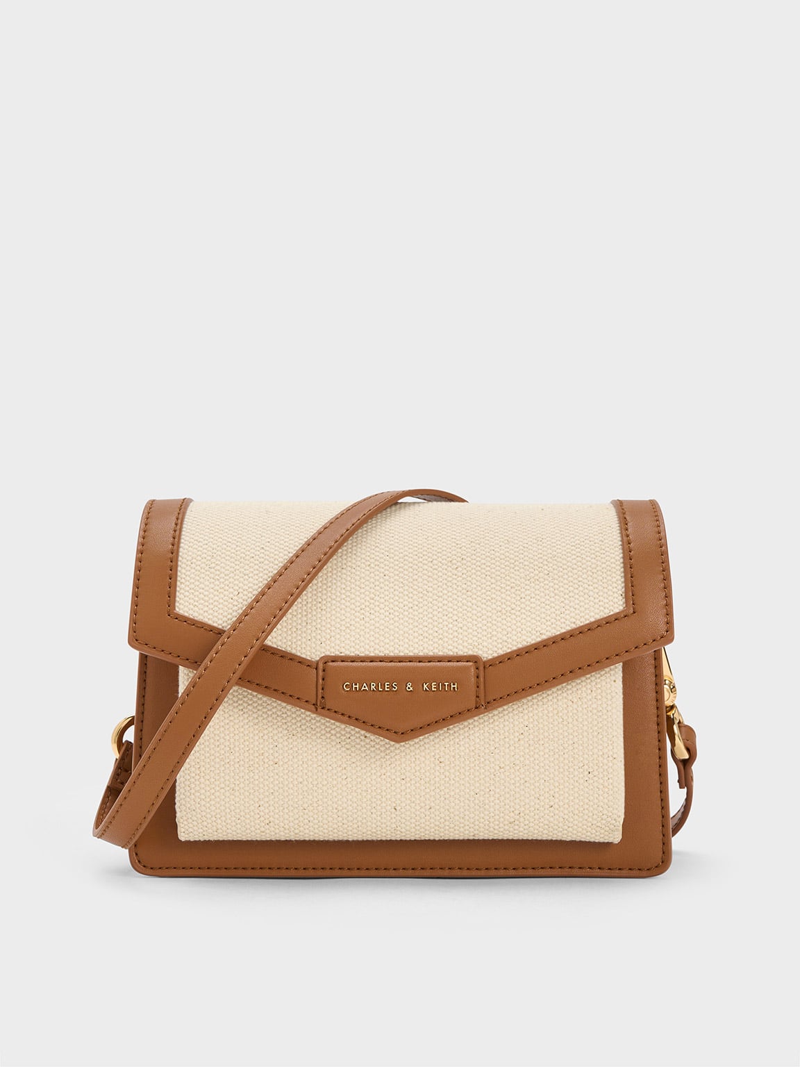 Cognac Canvas Envelope Crossbody Bag - CHARLES & KEITH TW