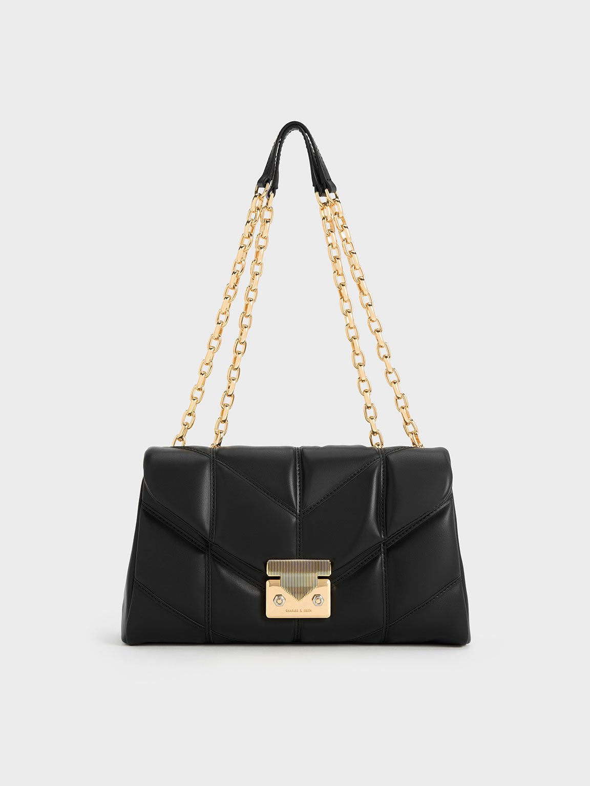 Black Eudora Chevron Trapeze Bag - CHARLES & KEITH BD