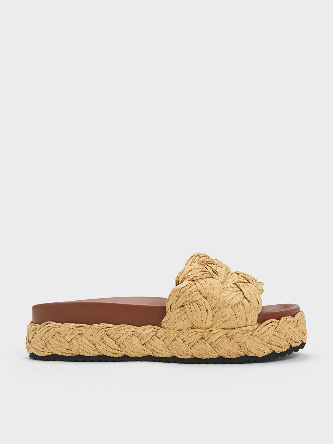 Dark Brown Tali Raffia Braided Slides - CHARLES & KEITH KR