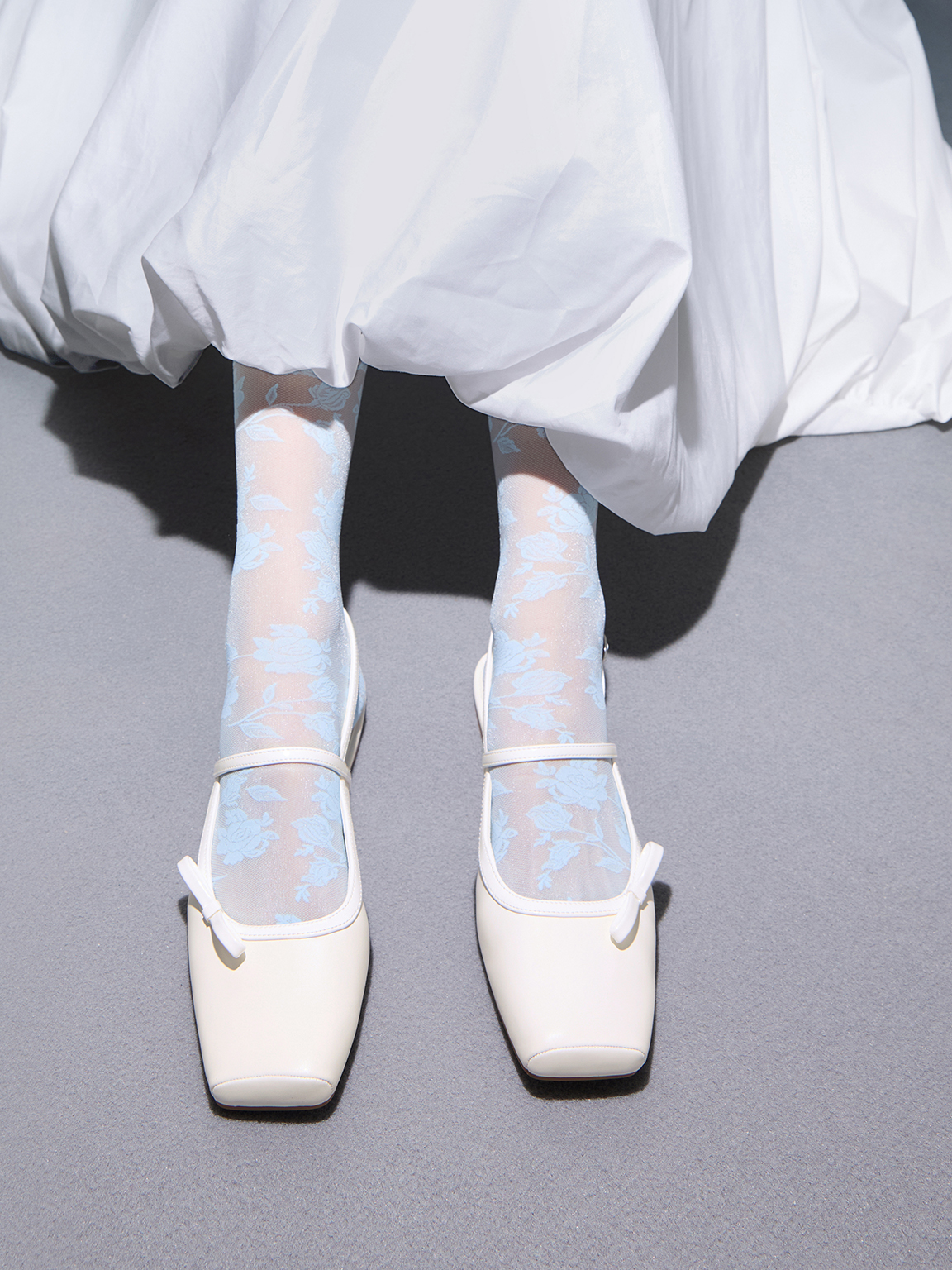 White Bow Slingback Mary Jane Flats - CHARLES & KEITH BR