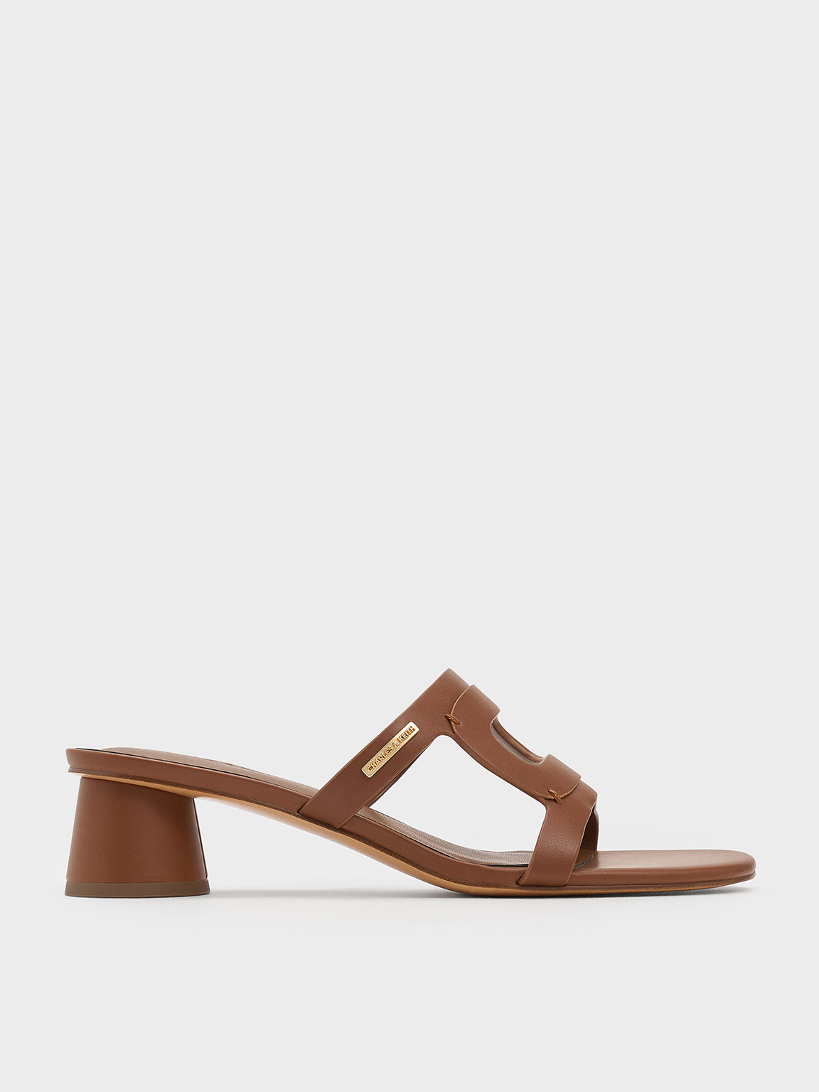 Caramel Easley Cut-Out Cylinder-Heel Mules - CHARLES & KEITH KR