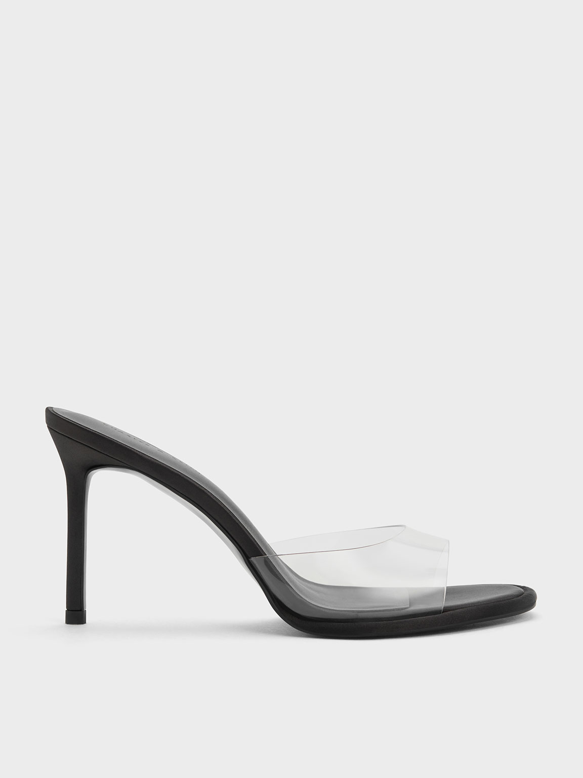 Black See-Through Cylindrical Heel Mules - CHARLES & KEITH TW
