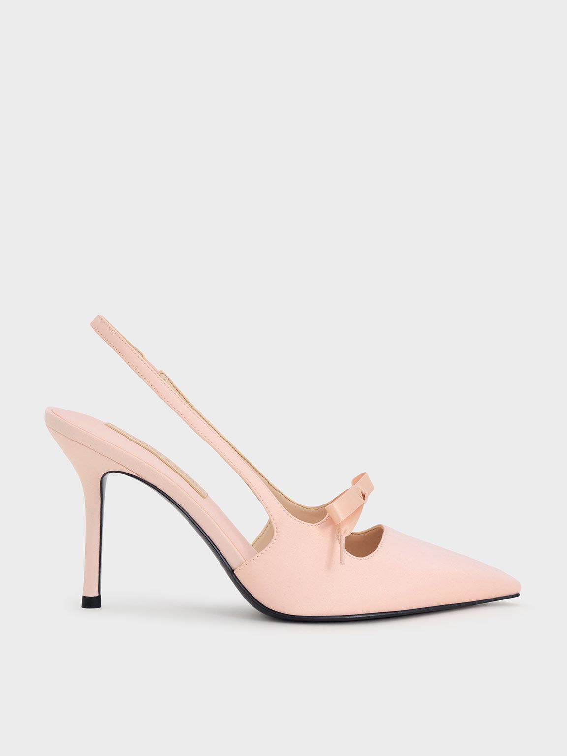 Light Pink Satin Bow Pointed-Toe Slingback Pumps - CHARLES & KEITH US