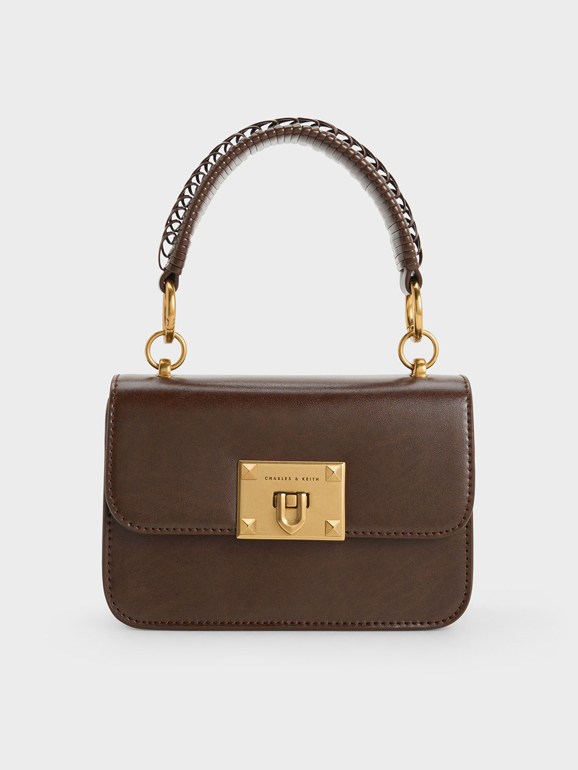 Dark Brown Metallic Turn-Lock Bag - CHARLES & KEITH ZA