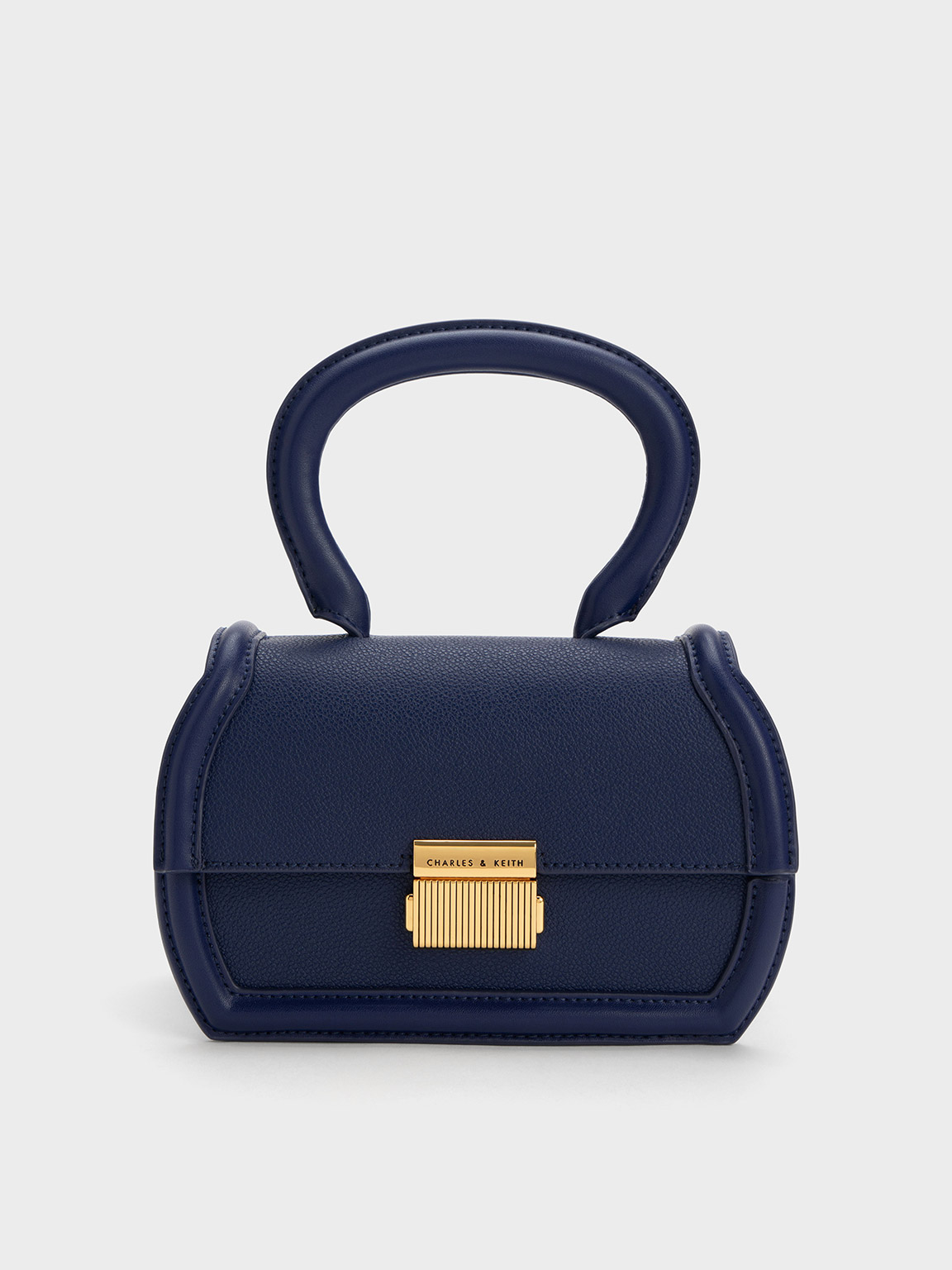 Navy Leona Sculptural Top Handle Bag - CHARLES & KEITH BD