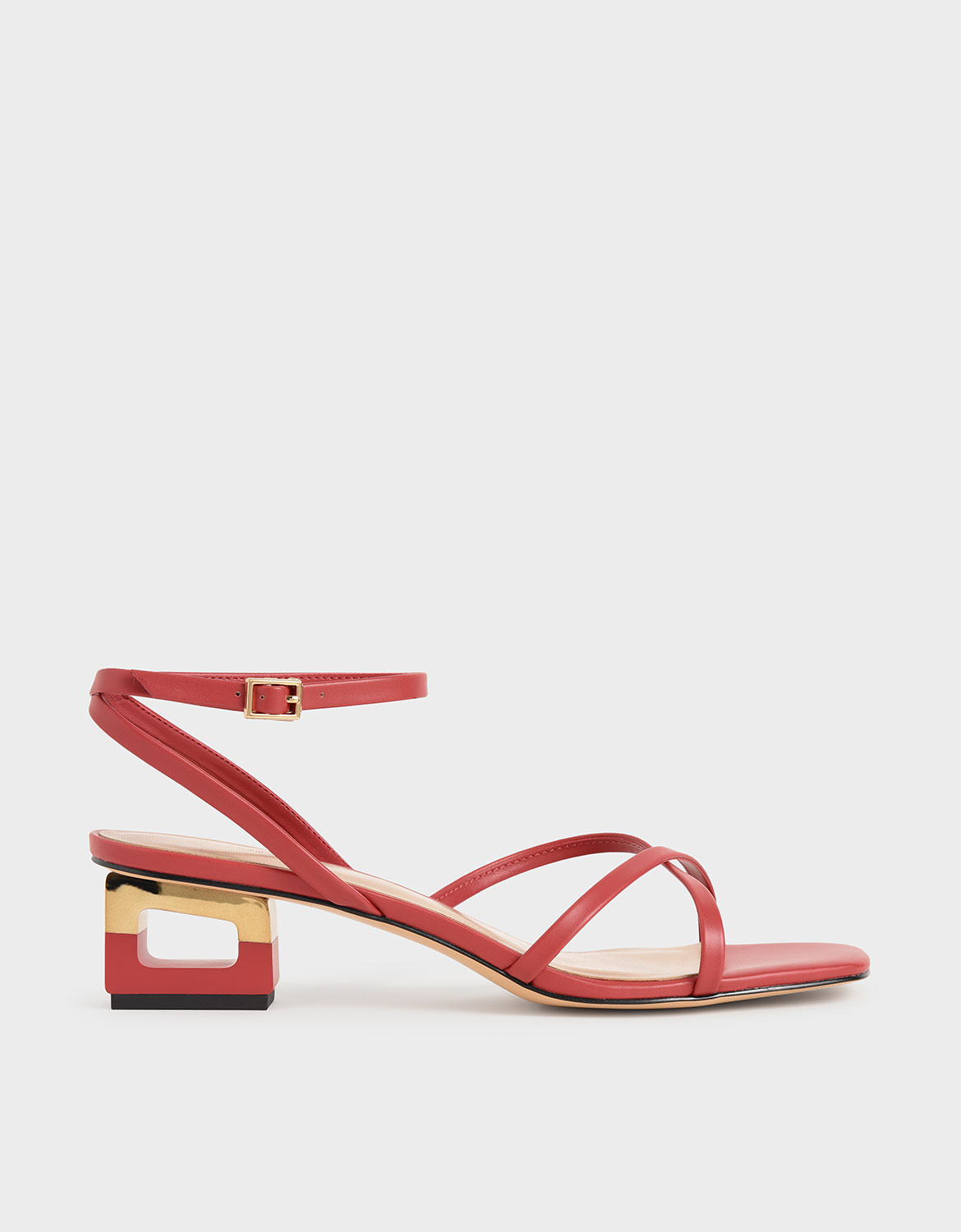 Brick Sculptural Chrome Heel Sandals - CHARLES & KEITH KH