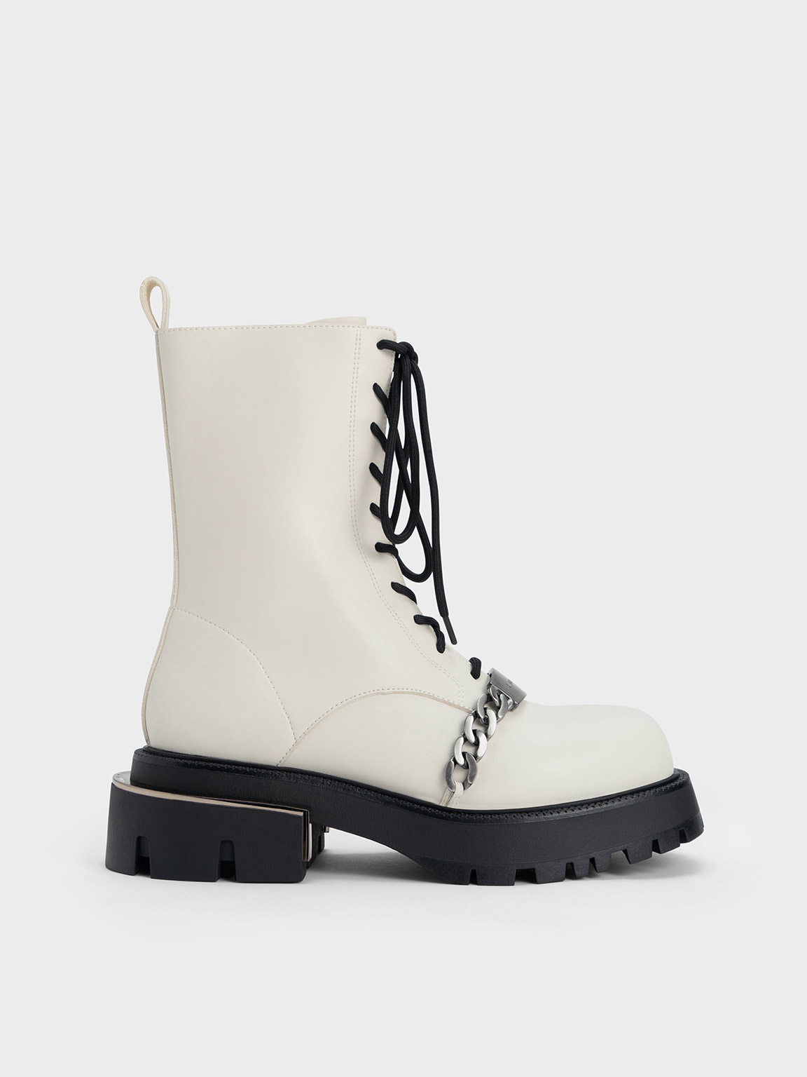 Chalk Selma Metallic Accent Lace-Up Boots - CHARLES & KEITH KR