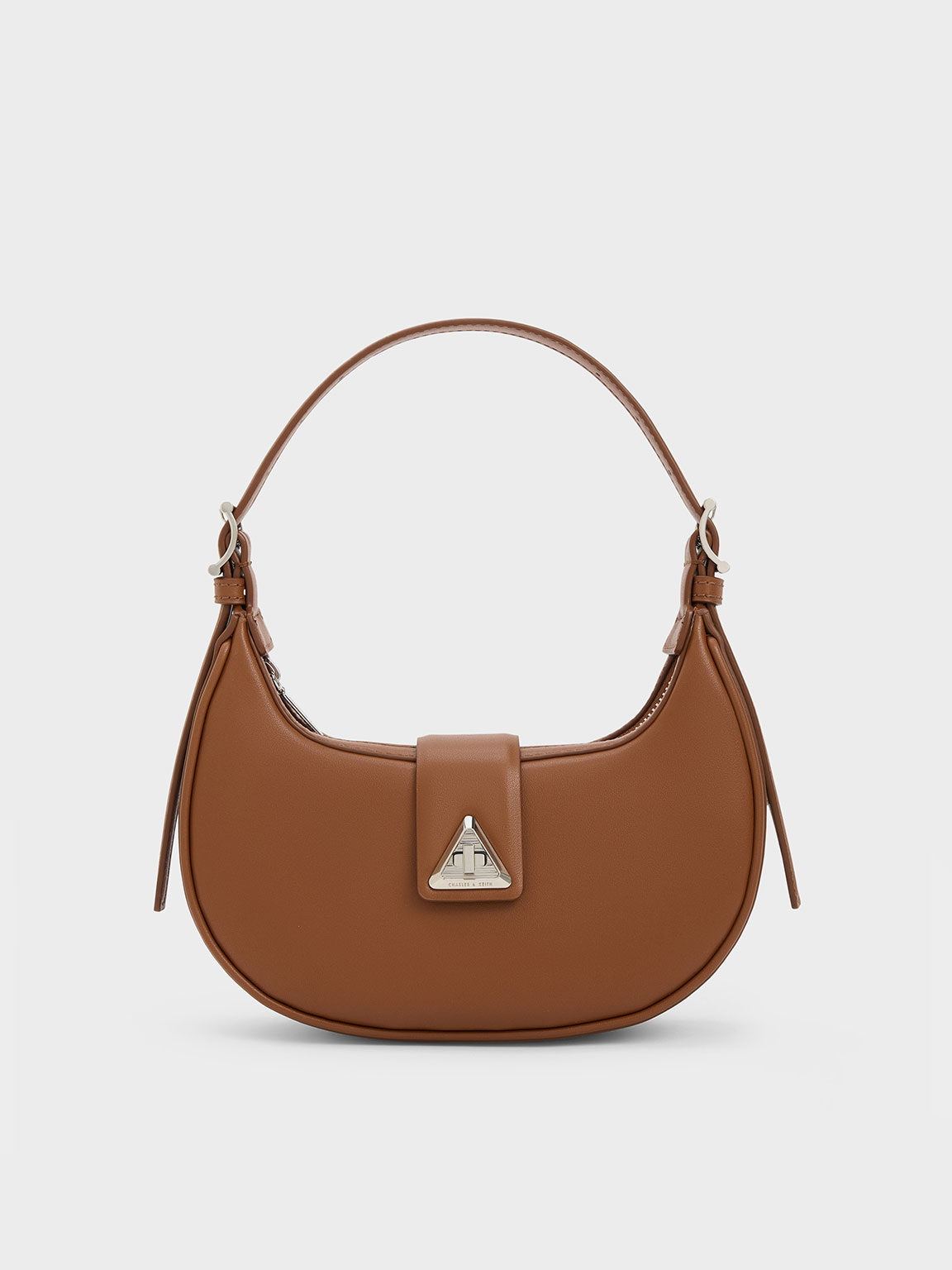Cognac Trice Metallic Accent Belted Shoulder Bag - CHARLES & KEITH CL
