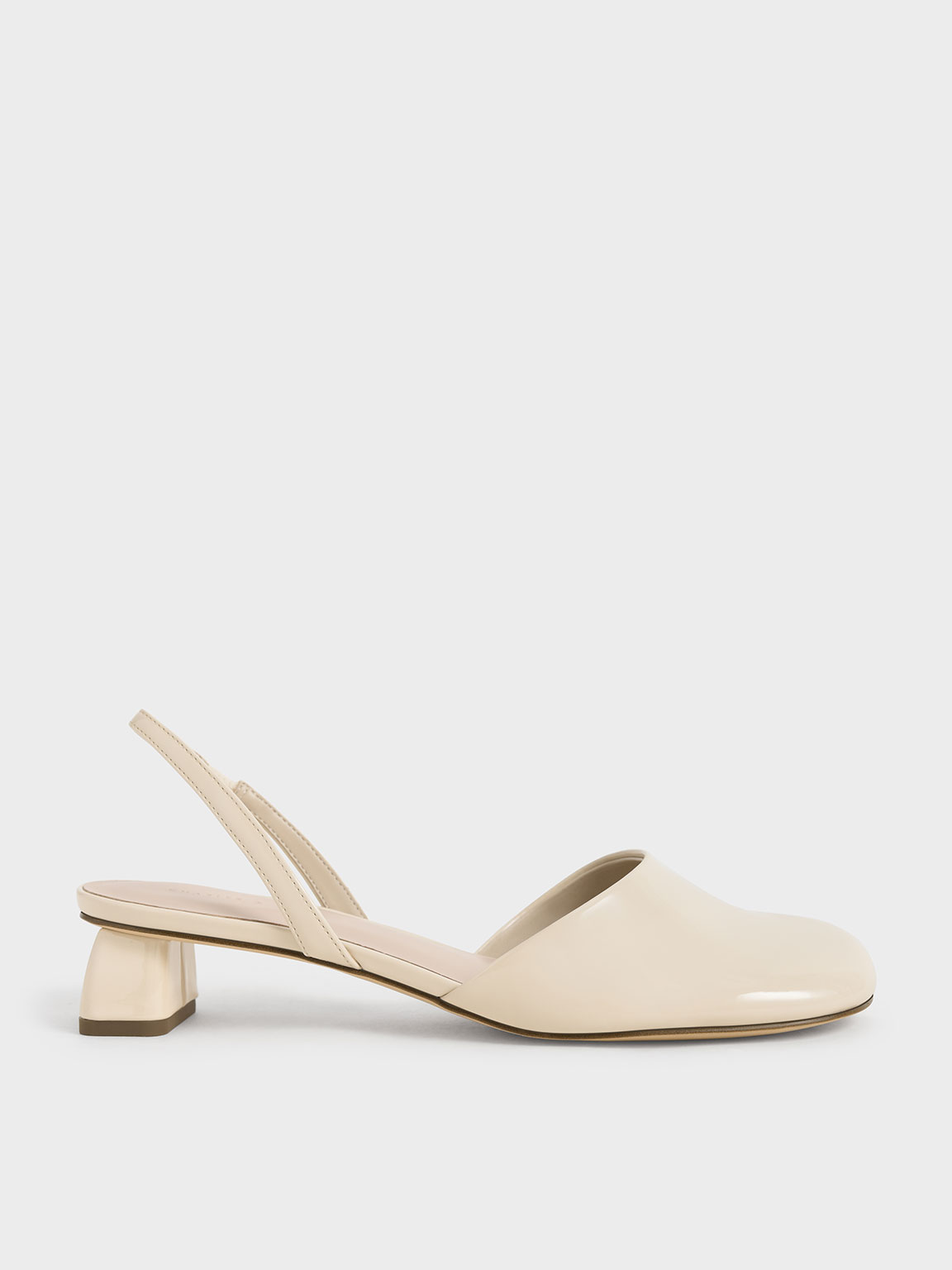 Chalk Patent Round-Toe Slingback Pumps - CHARLES & KEITH TW