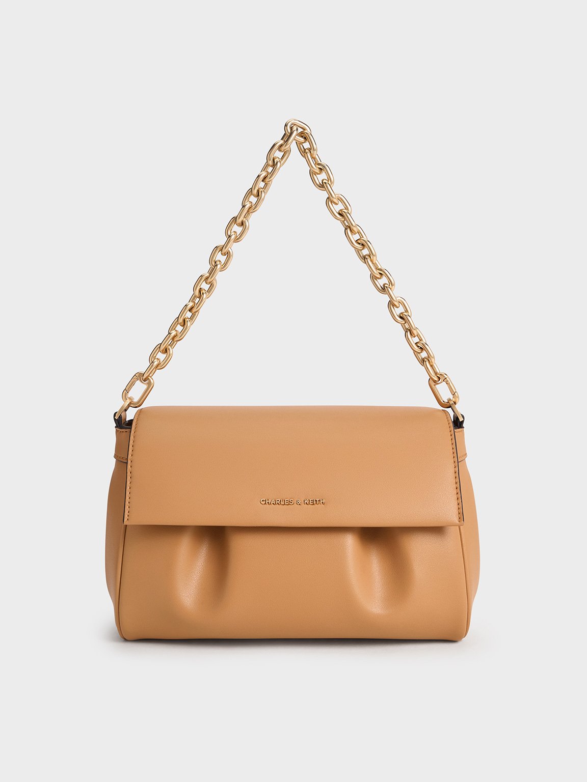 Toffee Calla Front Flap Chain-Handle Bag - CHARLES & KEITH AU