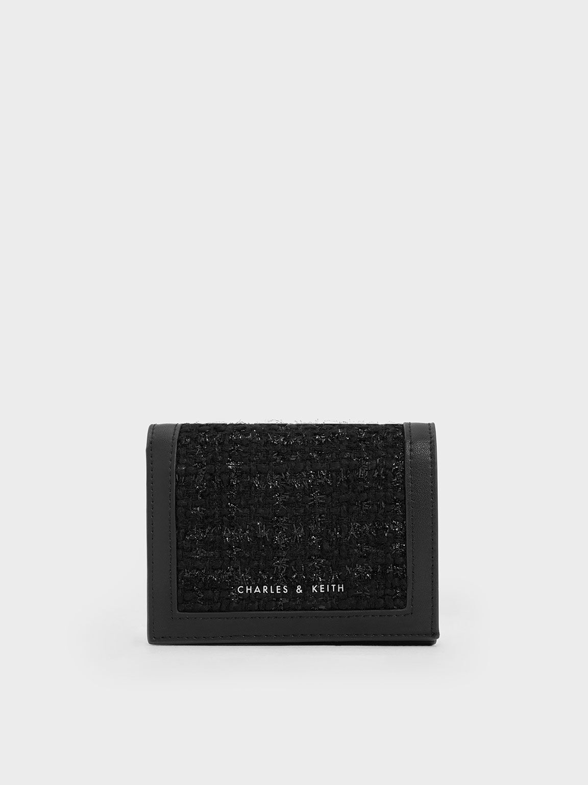 Black Tweed Snap Button Mini Short Wallet - CHARLES & KEITH NZ